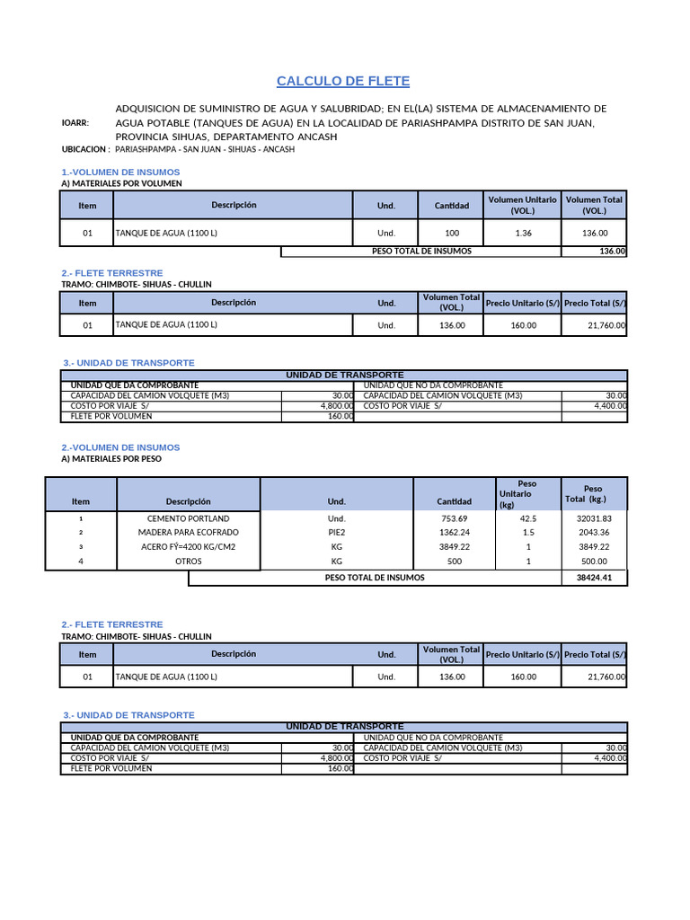 Calculo Del Flete | PDF