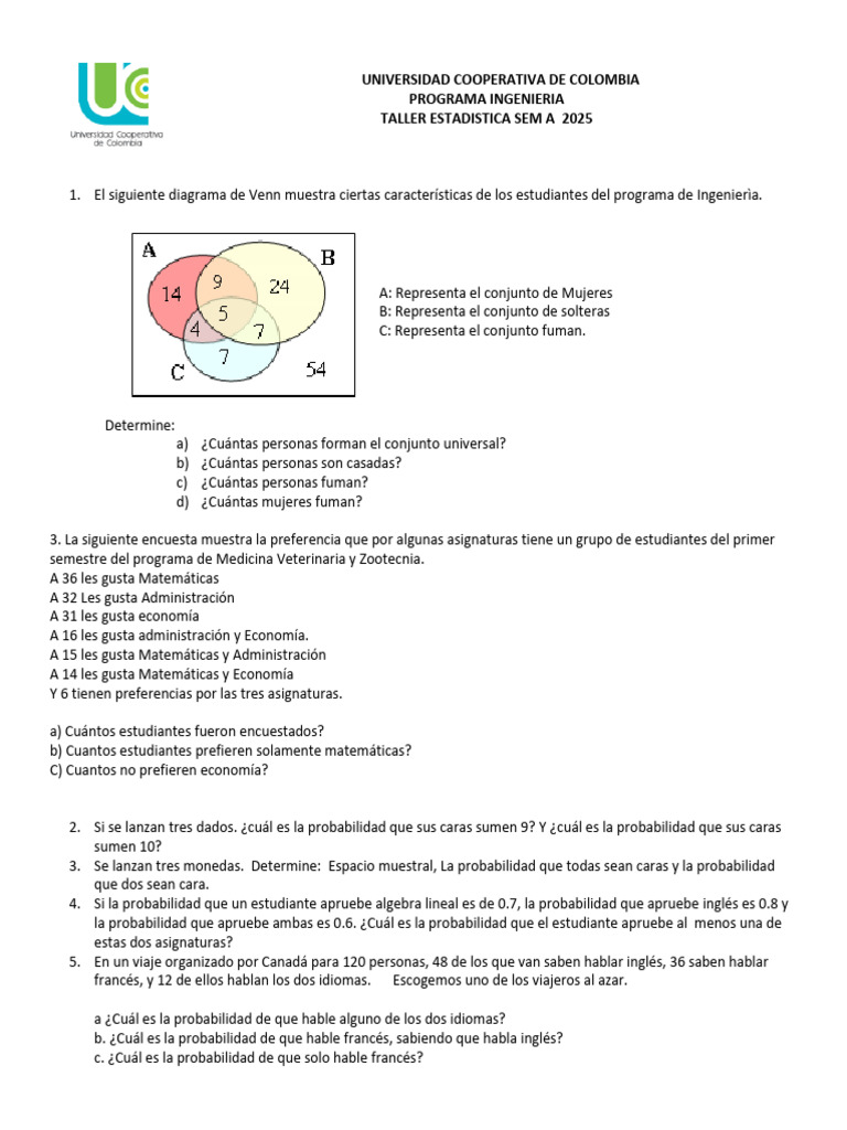 Taller Probabi2025 | PDF | Probabilidad | Matemáticas