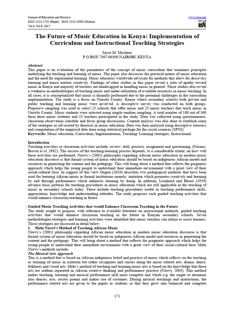 The Future of Music Education in Kenya - Implementation of Curriculum ...