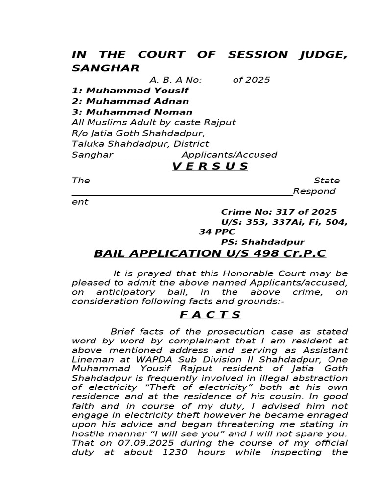 498 CRPC Bail Application Yousif Rajput | PDF | Affidavit | Bail