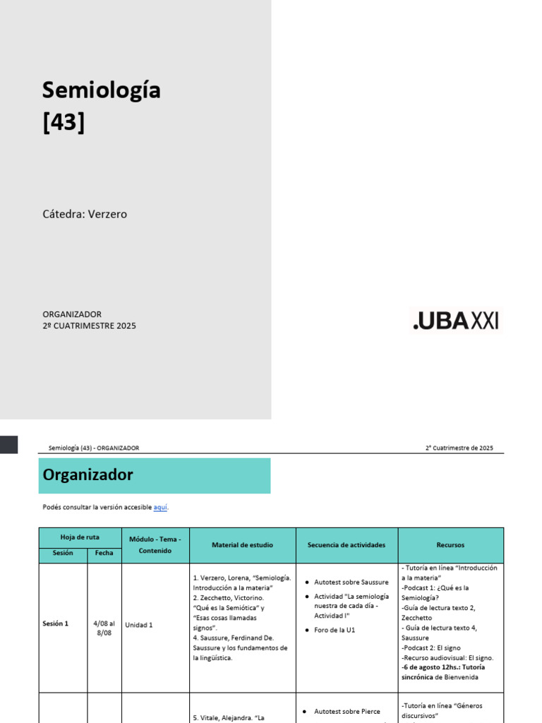 Organizador Semiología 2C 2025 | PDF | Semiótica | Educación en artes ...