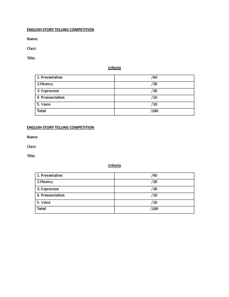 English Storytelling Competition Criteria | PDF