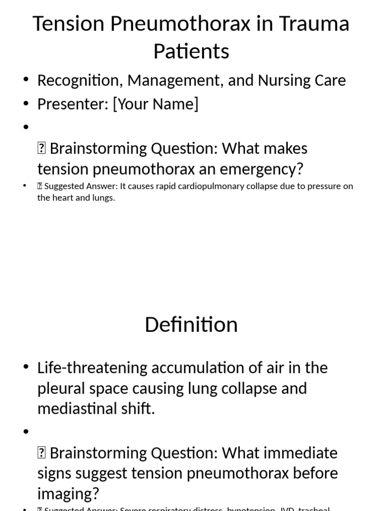 Tension Pneumothorax: Emergency Care Guide | PDF | Thorax (Human ...