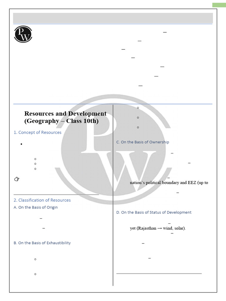 Revision Sheet - SST - (Half Yearly Examination) | PDF | Sustainable ...