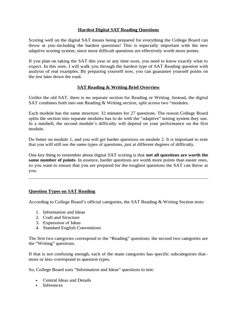 Hardest Digital SAT Reading Questions | PDF | Sat | Reading Comprehension