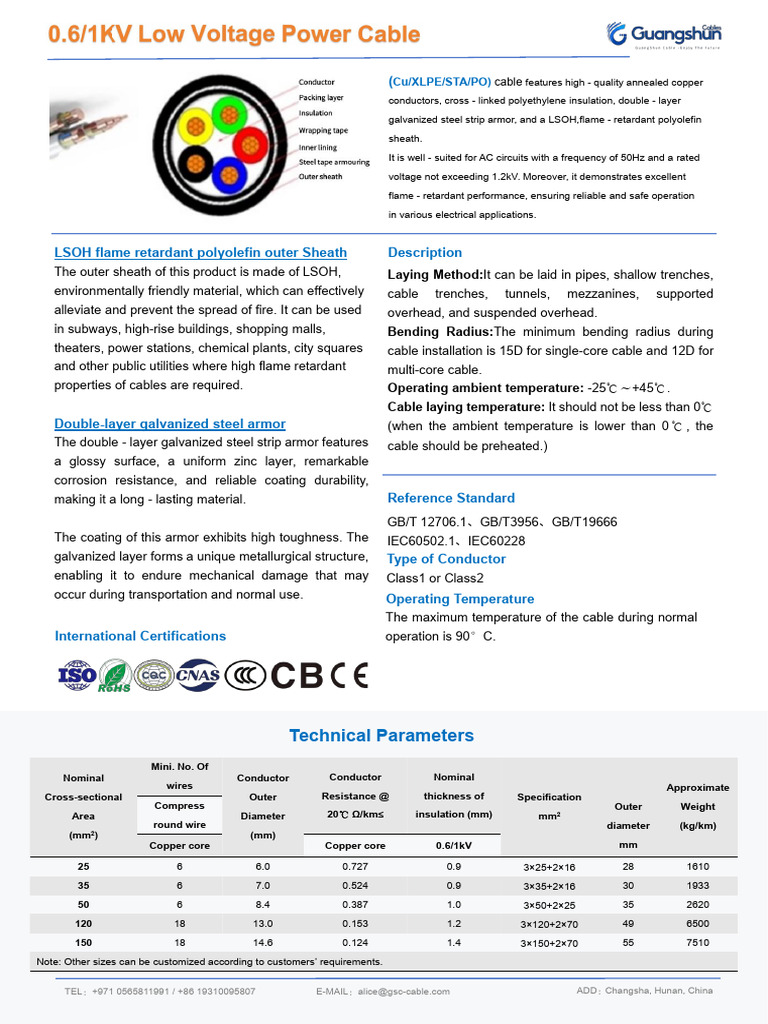 Copper Core Xlpe Insulation Polyolefin LSOH Fire Retardant Sheath ...