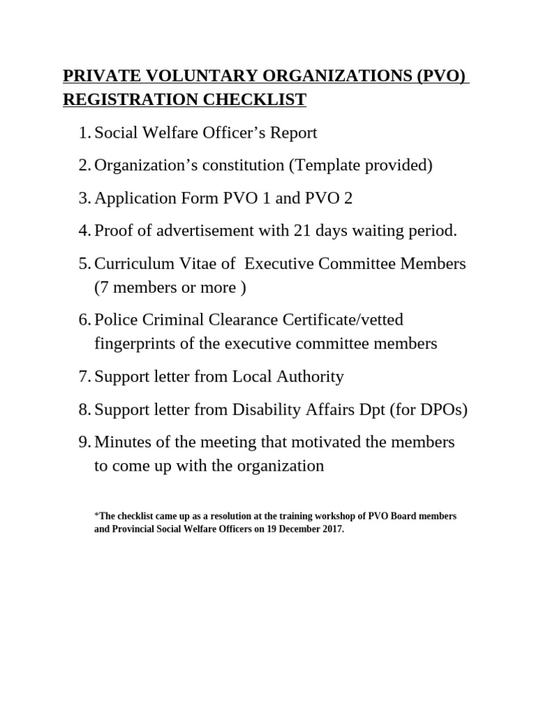 Local PVO Registration CHECKLIST | PDF