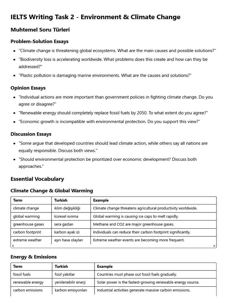 IELTS Writing Task 2: Climate Change Topics | PDF | Climate Change ...