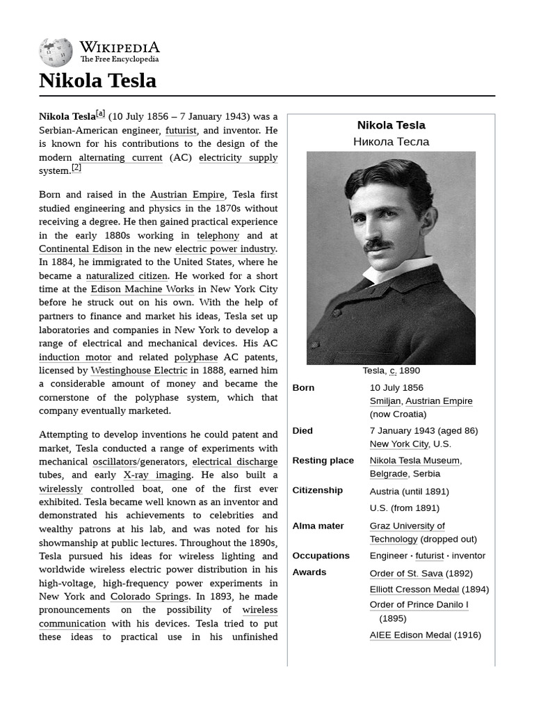 Nikola Tesla | PDF | Nikola Tesla | Electric Motor