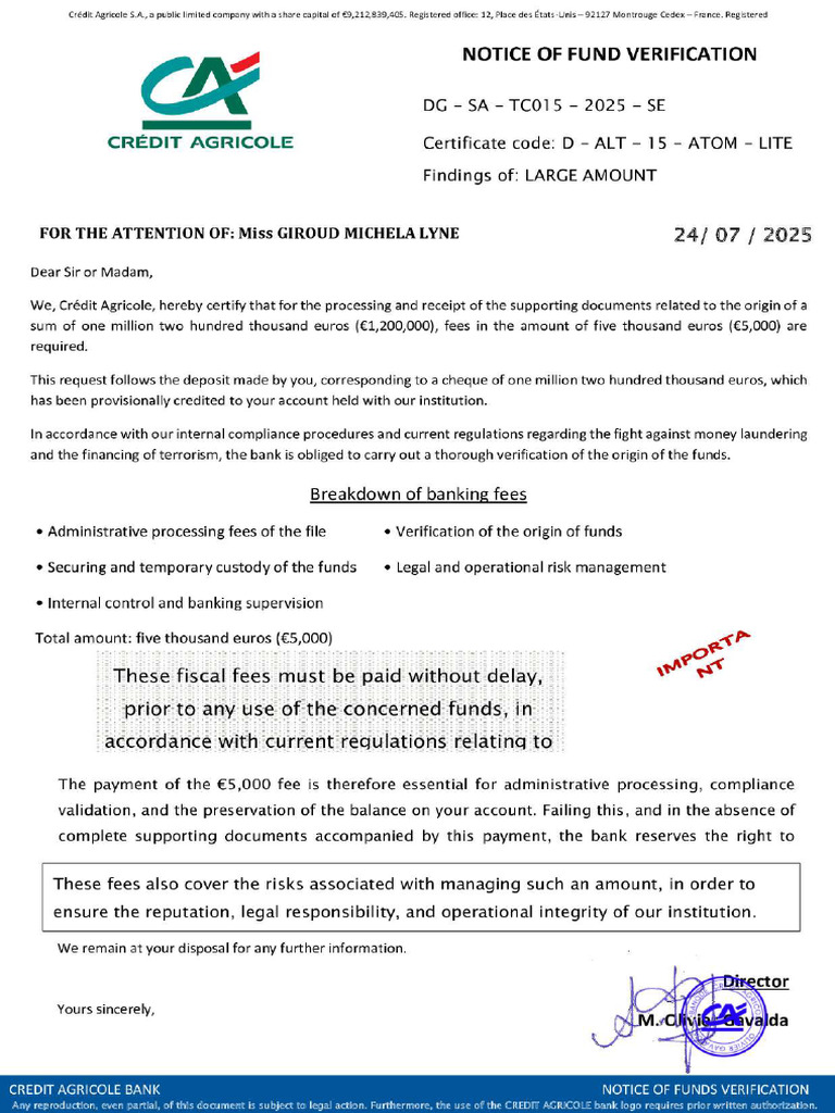 Notice of Funds Verification | PDF