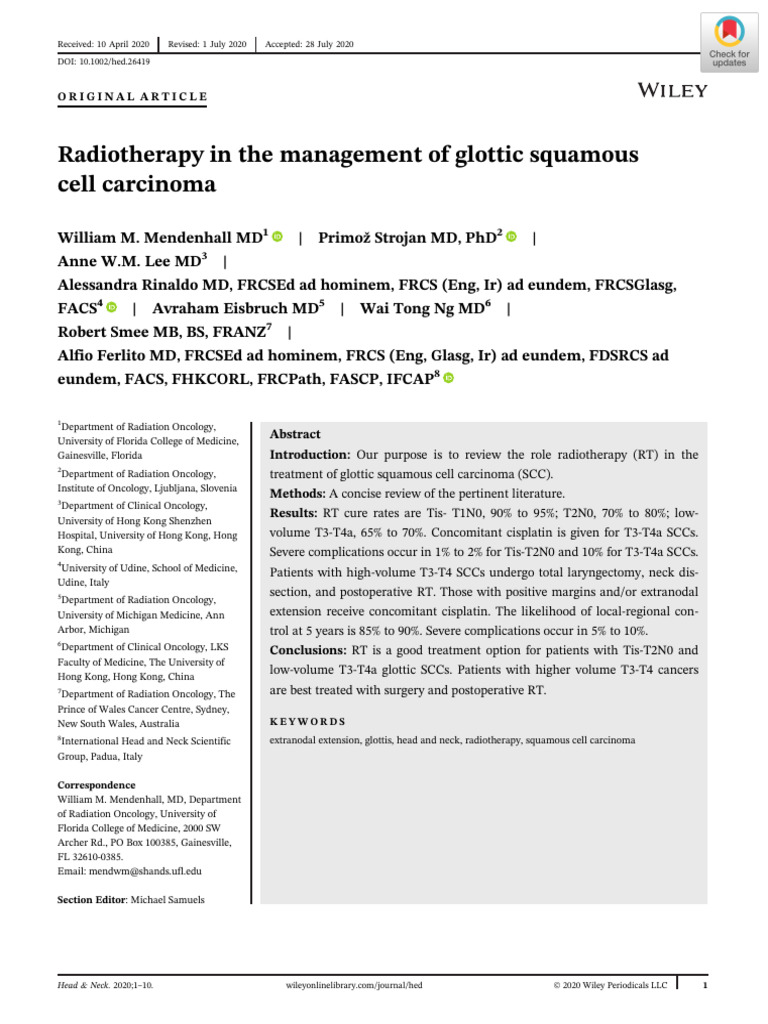 Radiotherapy for Glottic SCC Treatment | PDF | Radiation Therapy | Head ...