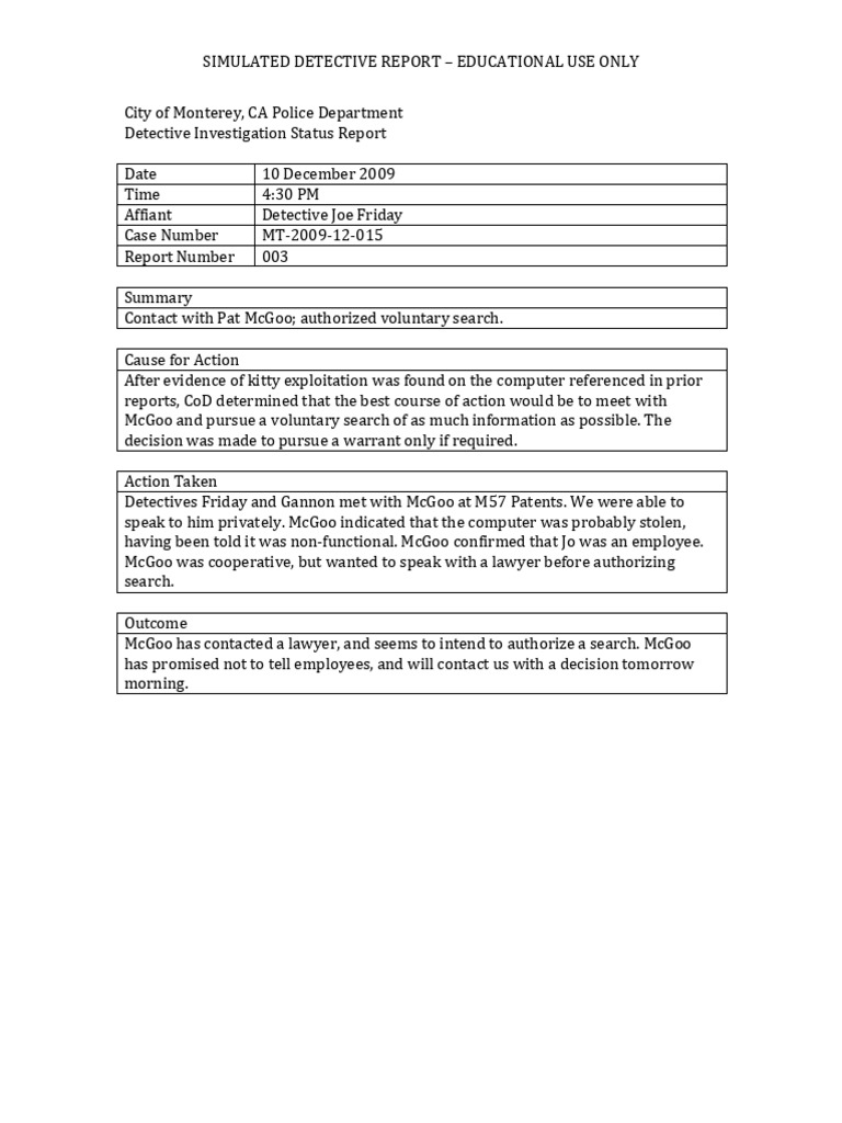 Monterey Police Detective Report | PDF