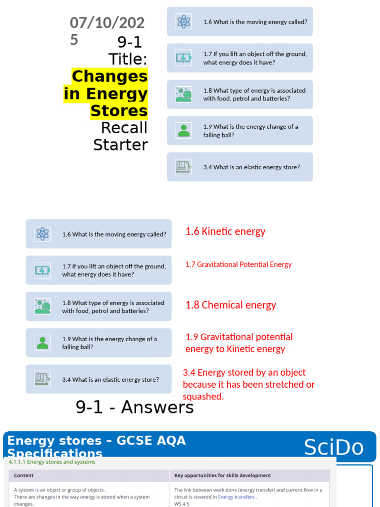 Changes in Energy Stores | PDF | Kinetic Energy | Potential Energy