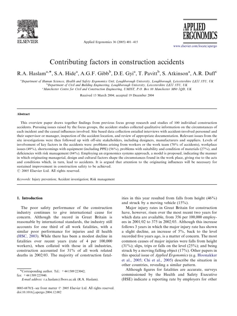 Factors Contributing to Construction Accidents | PDF | Risk | Human ...