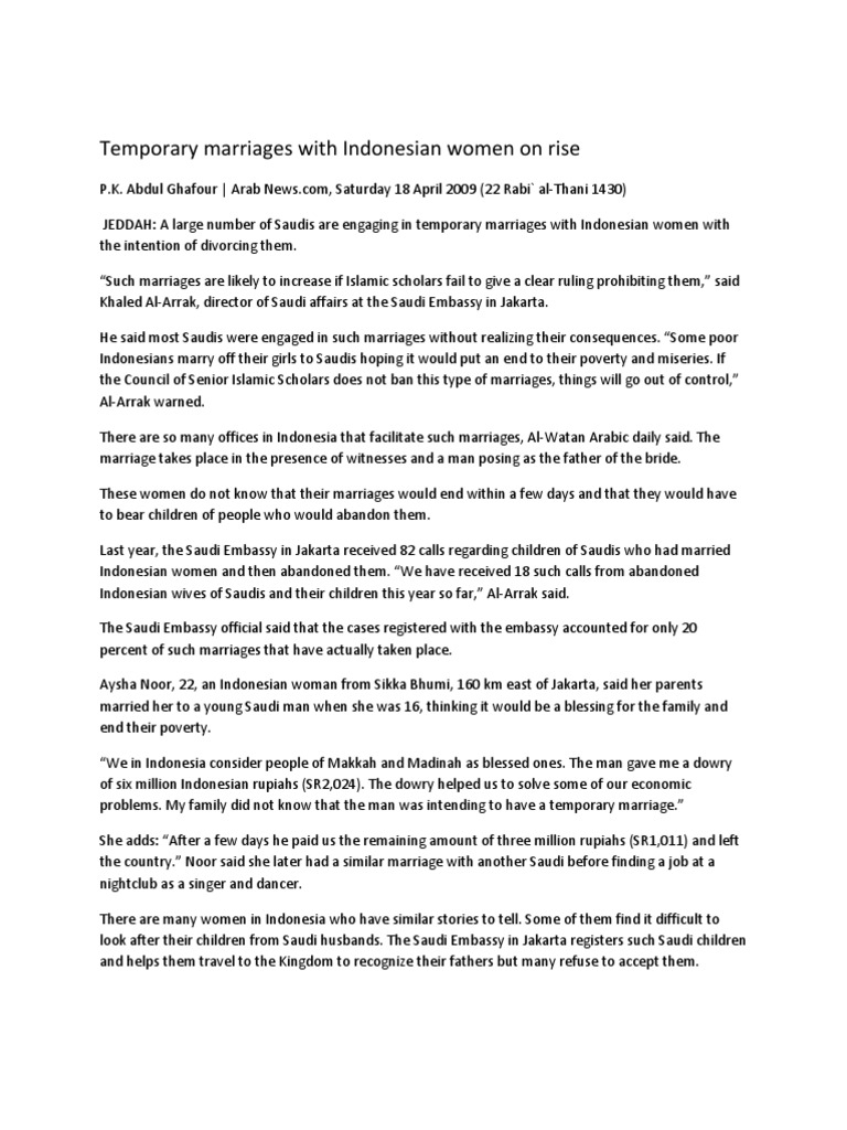 Temporary Marriages ArabNews | PDF | Saudi Arabia | Marriage