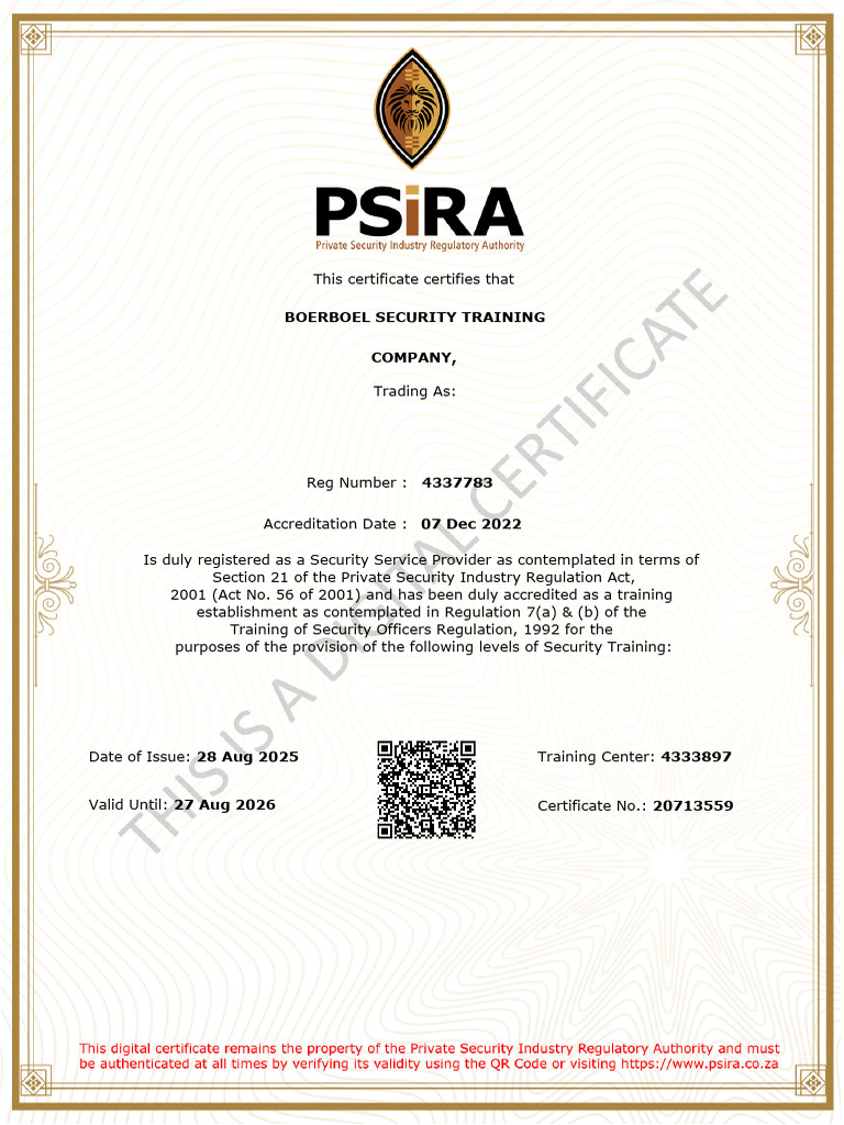 Psira Accreditation Certificate | PDF