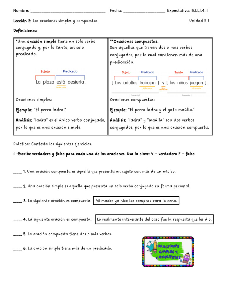 Oraciones Simples y Compuestas | PDF | Oración (Lingüística) | Verbo