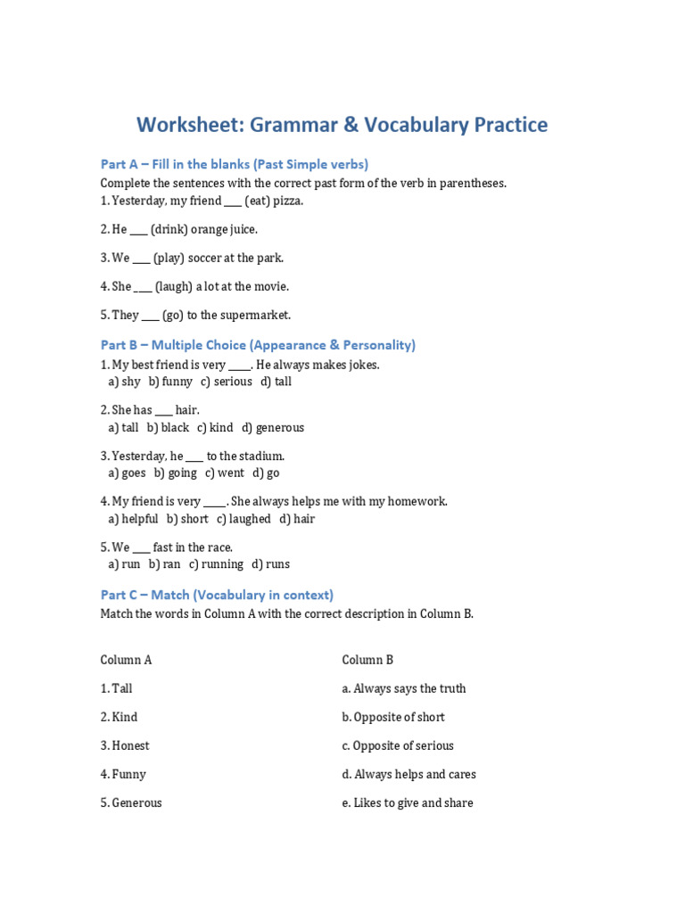 Worksheet - Grammar - Vocabulary III TERM | PDF