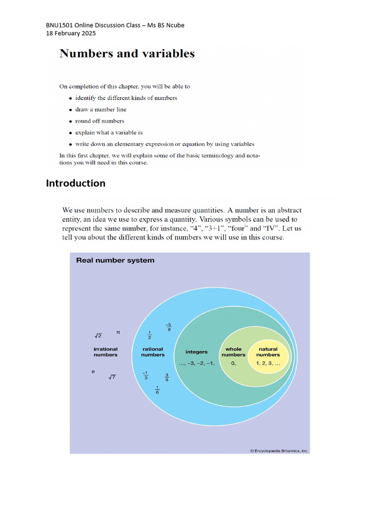 Online Lesson_Chapter 1 (Numbers Variables) | PDF | Multiplication ...