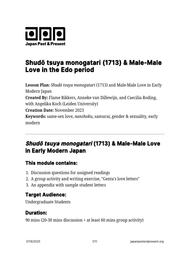 Shudō Tsuya Monogatari (1713) & Male-Male Love in The Edo Period | PDF | Love