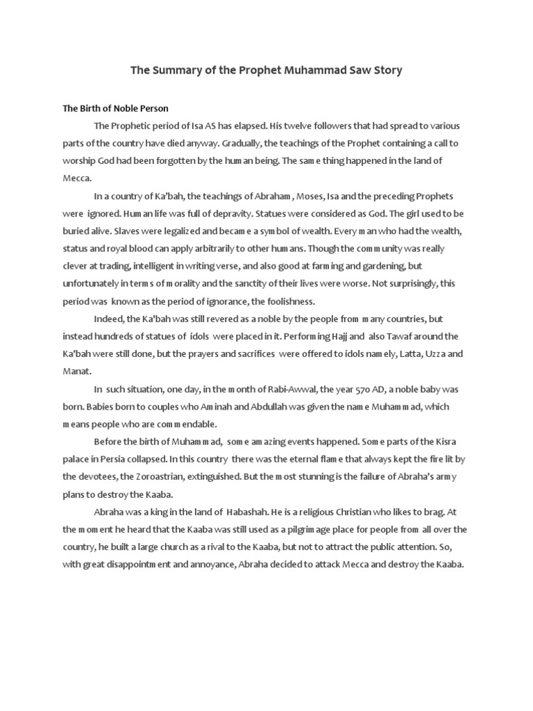 The Summary of The Prophet Muhammad Story | PDF | Medina | Muhammad