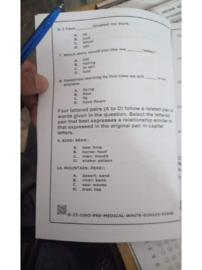Usat Past Paper Pre-Medical White B-22, 1093 | PDF