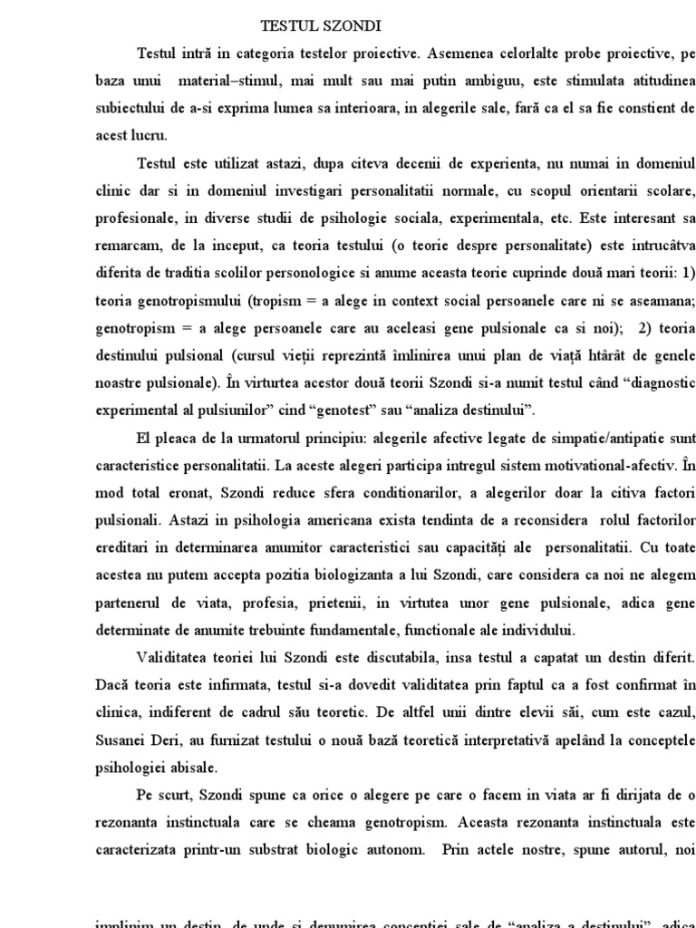 Testul Szondi 1 | PDF