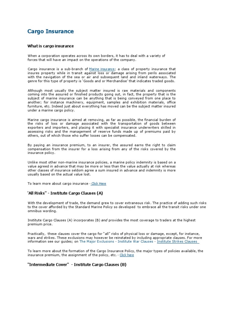 Cargo Insurance | PDF | Insurance | Insurance Policy