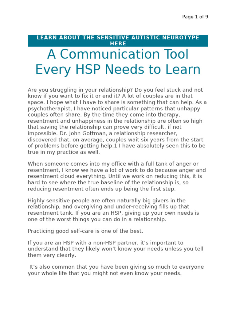 Communication Tools for HSPs in Relationships | PDF | Psychological ...