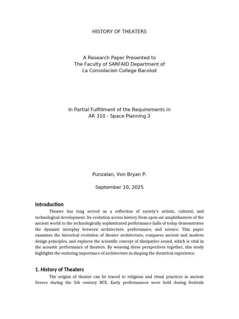 History of Theaters - Research Paper | PDF | Theatre | Acoustics