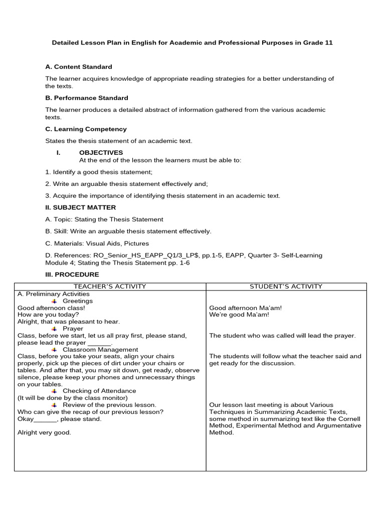 Detailed Lesson Plan in English For Academic and Professional Purposes ...