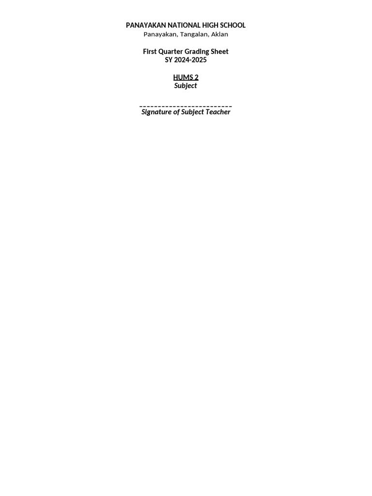 Panayakan High School Grading Sheet | PDF
