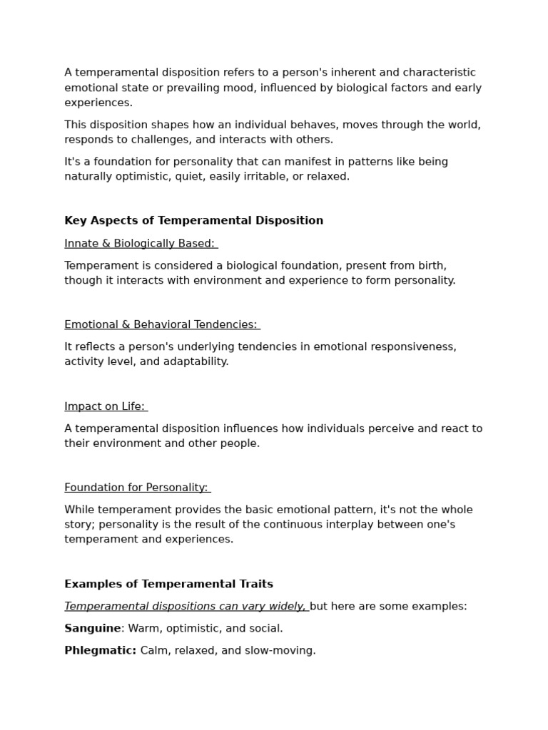 Understanding Temperament and Disposition | PDF
