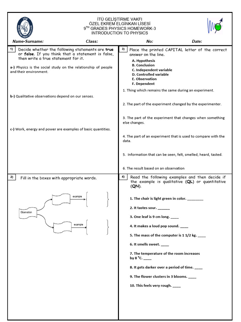 9th Grade Physics Hmw-3 | PDF | Force | Classical Mechanics