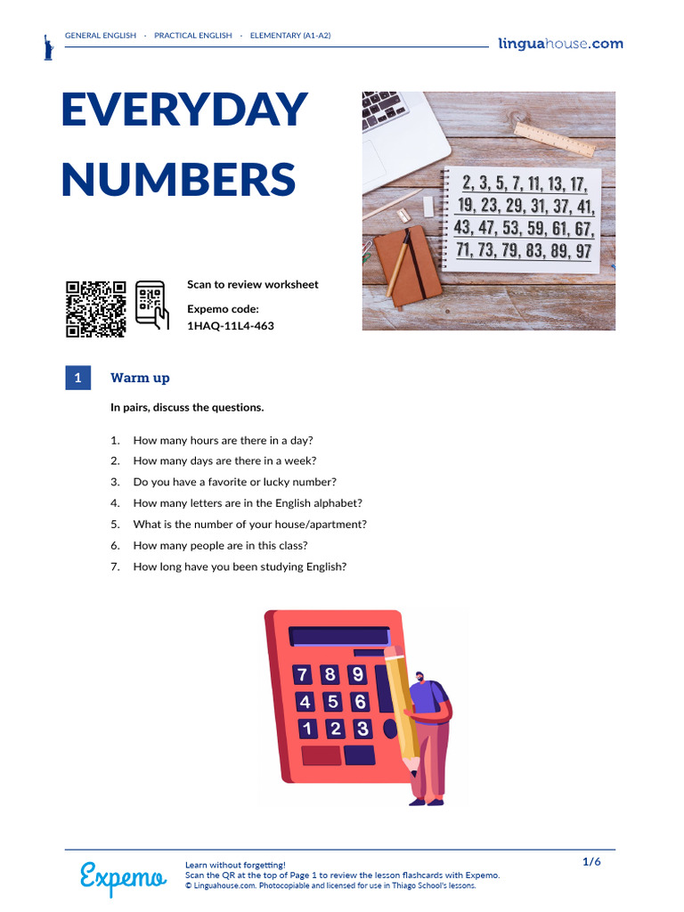 Everyday Numbers for English Learners | PDF | Stress (Linguistics ...