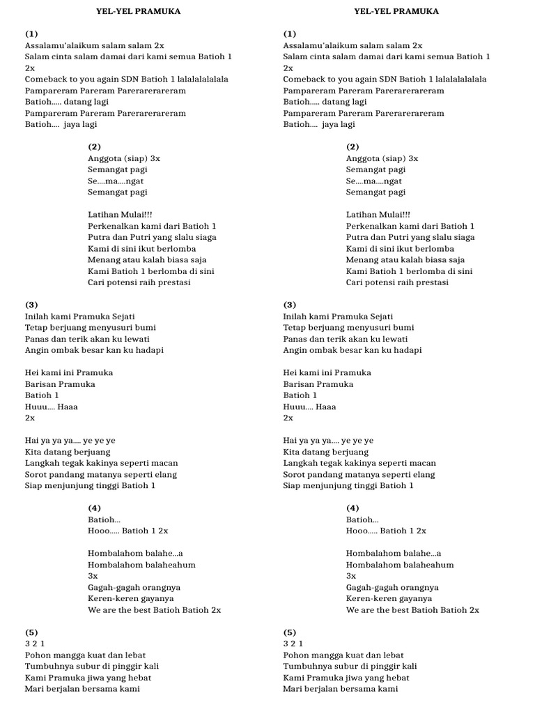 Yel-Yel Pramuka SD Kelas 4 Batioh 1 | PDF