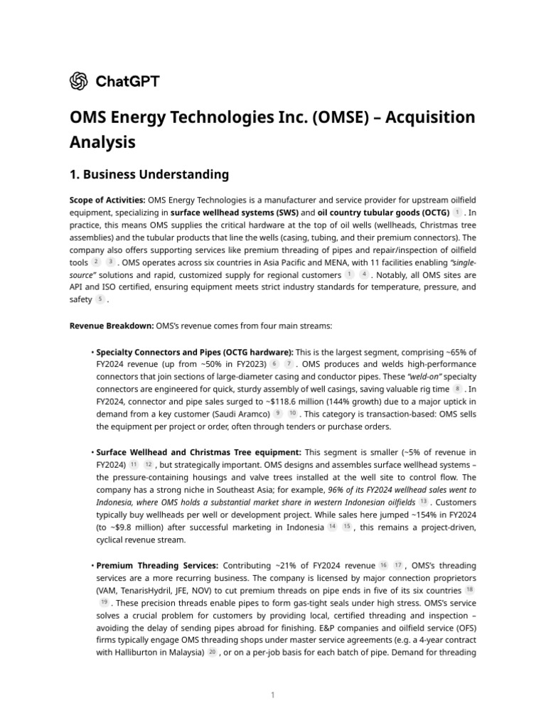 OMS Energy Technologies Inc. (OMSE) - Acquisition Analysis | PDF | Pipe ...