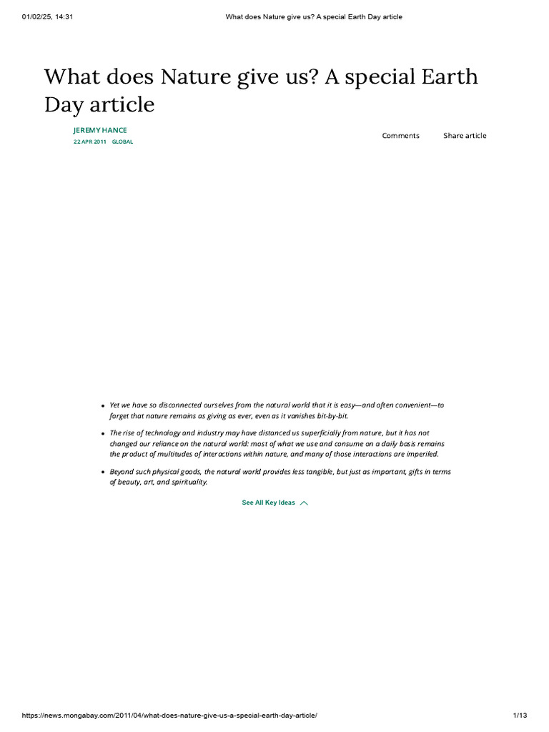 What Does Nature Give Us - A Special Earth Day Article | PDF ...