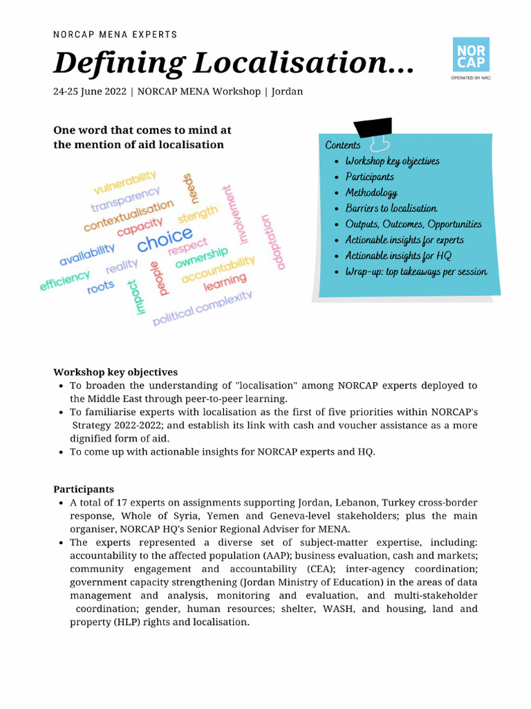 Defining Localisation - NORCAP MENA Workshop Notes | PDF