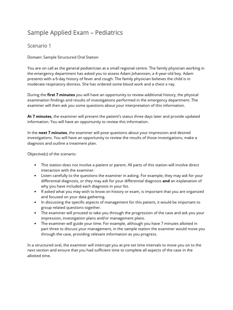 Pediatric Exam Scenarios Overview | PDF | Medical Specialties ...