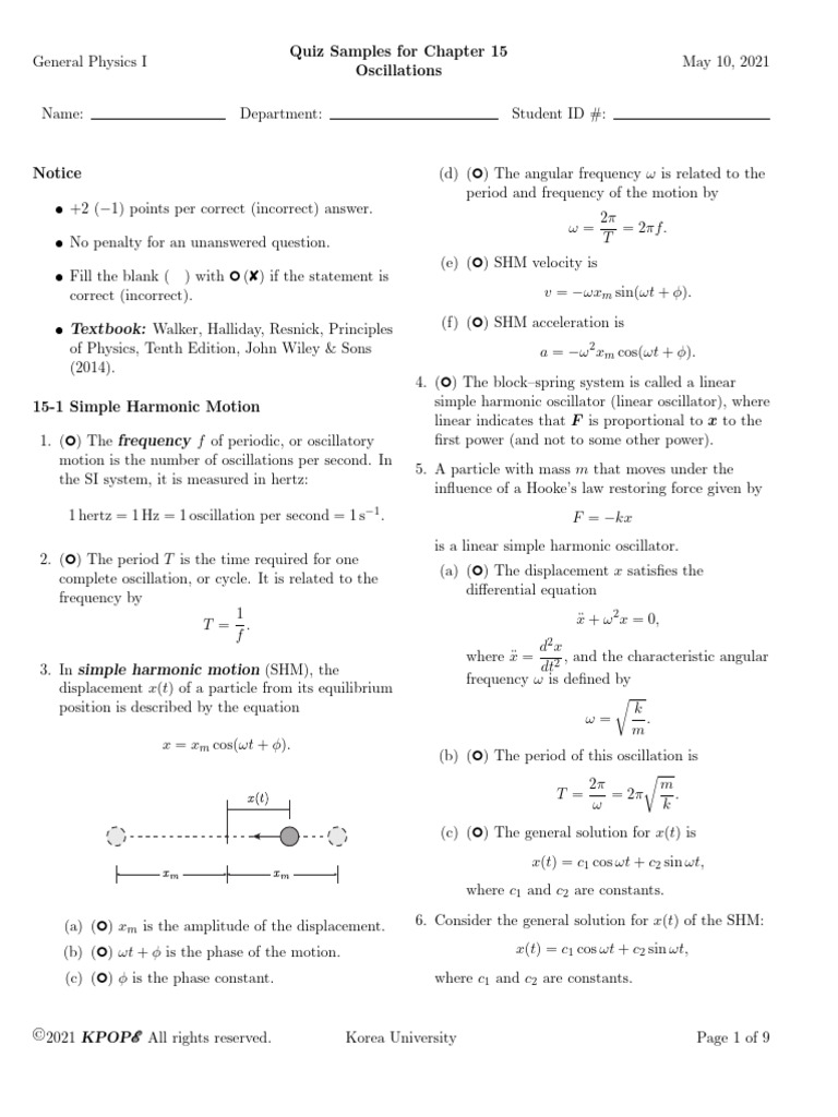 CH 15 Exercise 2021 General Physics | PDF | Rotation Around A Fixed Axis | Oscillation