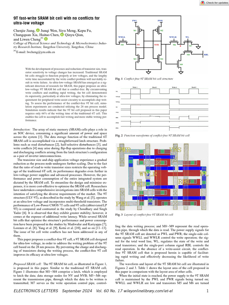 Electronics Letters - 2024 - Jiang - 9T Fast Write SRAM Bit Cell With ...