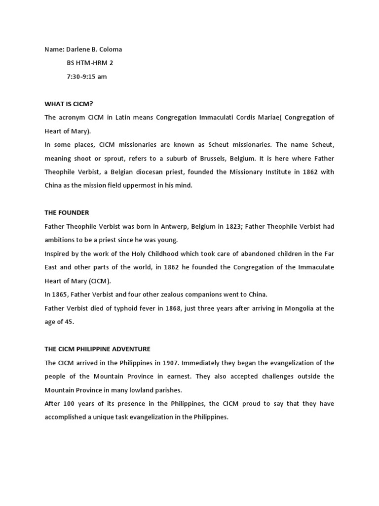 CICM: History and Impact in the Philippines | PDF | Catholic Church ...
