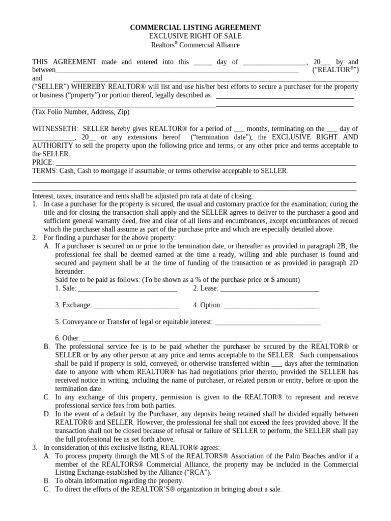 Commercial List AgreementRCA | PDF | National Association Of Realtors ...