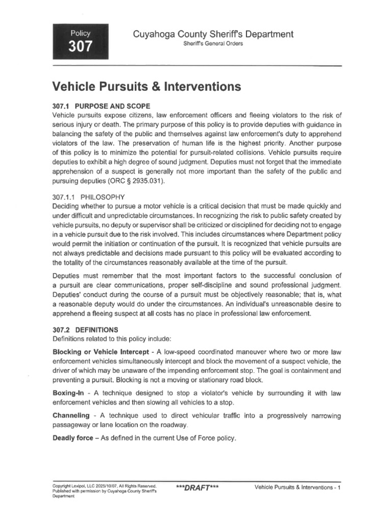 Vehicle Pursuits & Interventions: Cuyahoga County Sheriff's Department ...