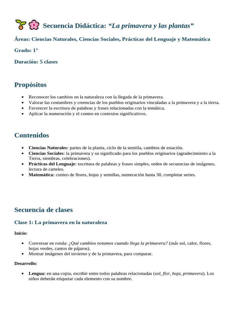 ?? Secuencia Didáctica “La Primavera | PDF | Temporada de primavera)