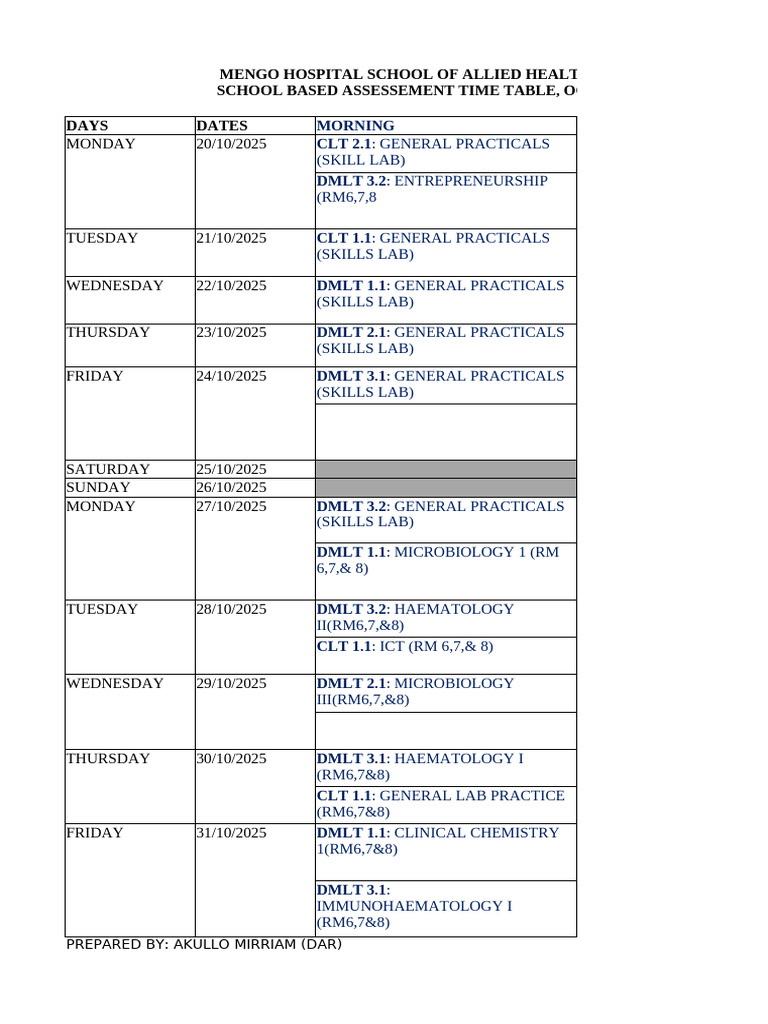 Sba Time Table October 2025 | PDF