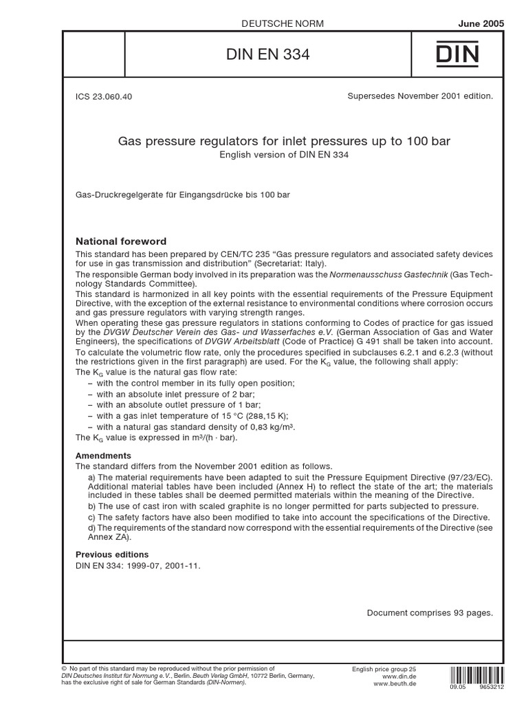 DIN EN 334: Gas Pressure Regulators | PDF | Gases | Pressure