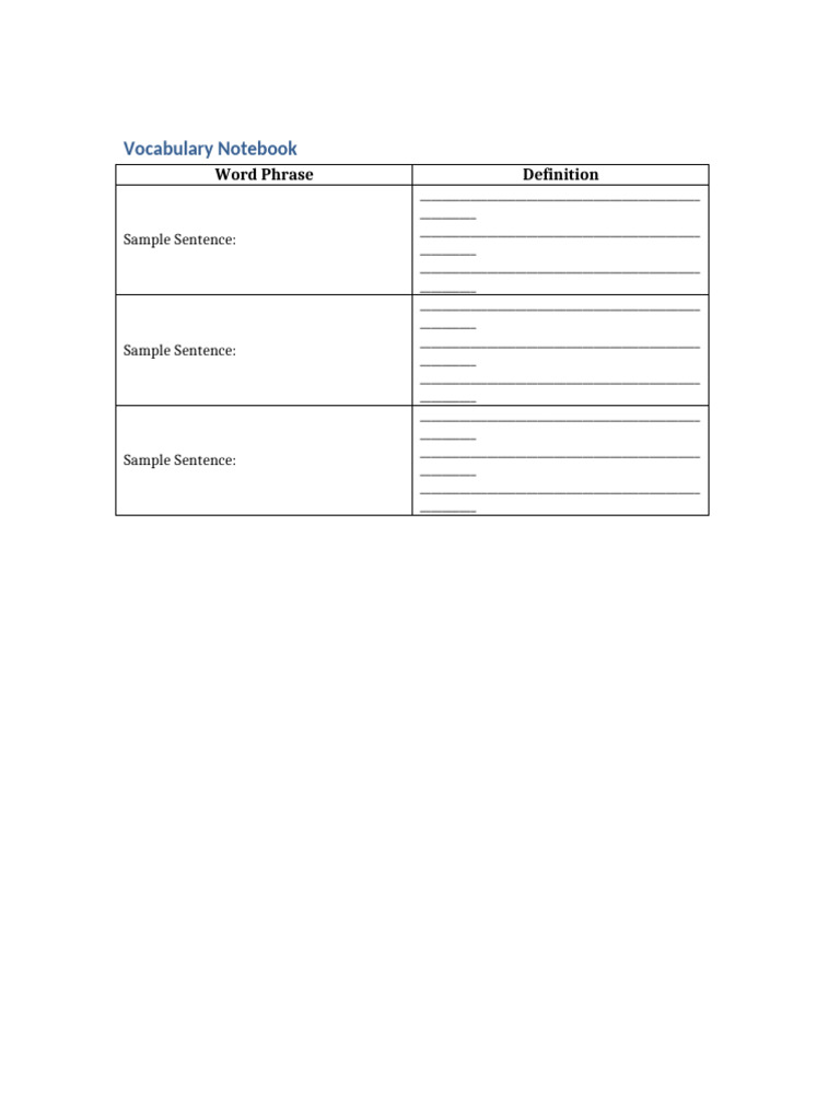 Vocabulary Notebook Template | PDF