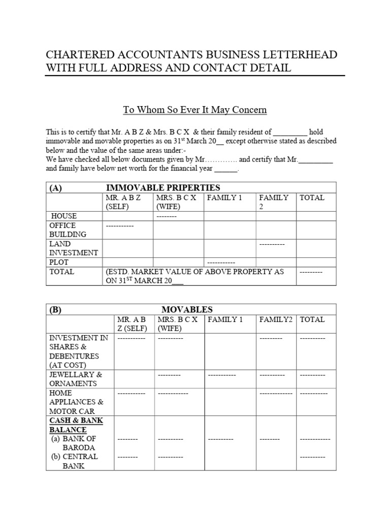 Property and Net Worth Certification | PDF | Personal Finance | Economies